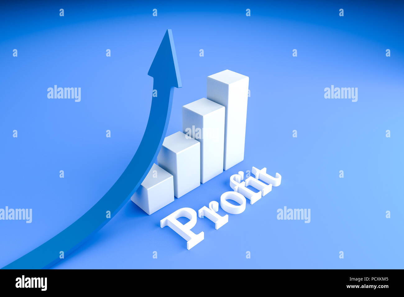 Simplistic bar graph to show the increase of profit. Blue arrow to show ...