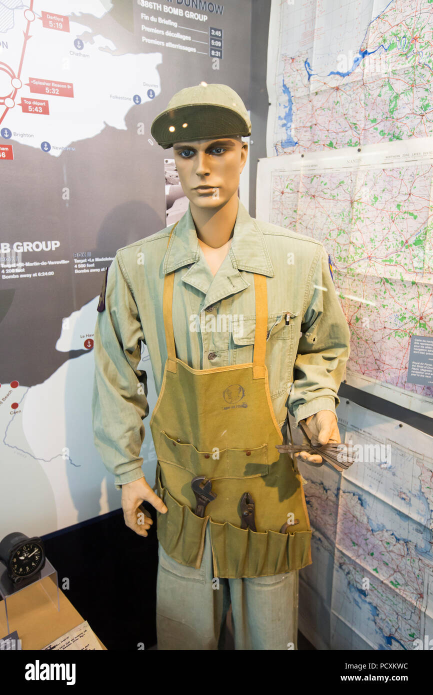 An RAF mechanic at the Utah beach D-Day museum, Normandy, France Stock ...