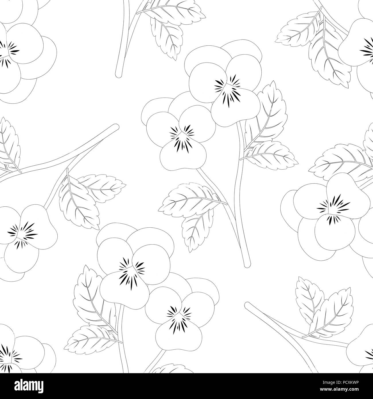Viola Garden Pansy Flower Seamless Background. Vector Illustration ...