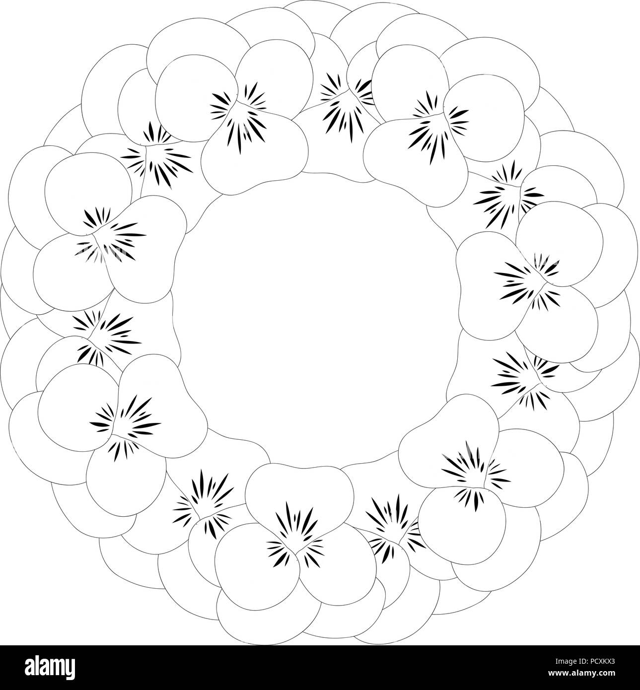 Viola Garden Pansy Flower Outline Wreath. Vector Illustration Stock ...