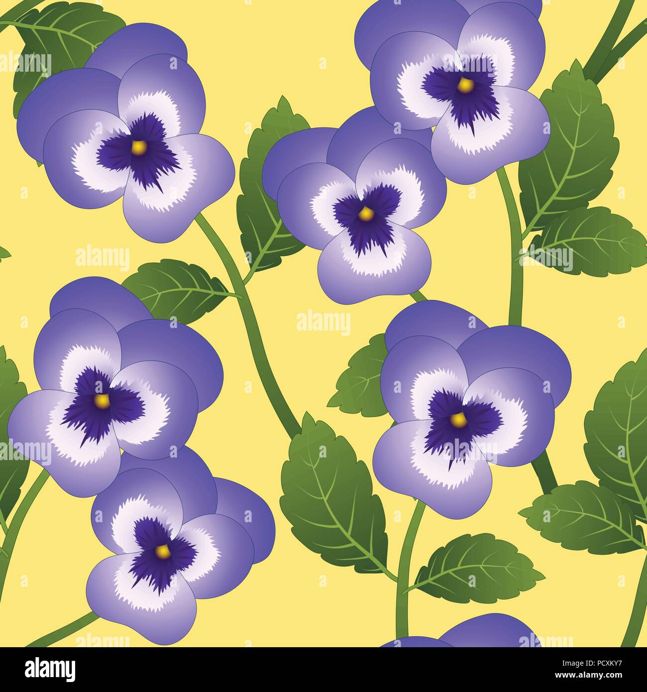 Violet Viola Garden Pansy Flower on Yellow Background. Vector ...
