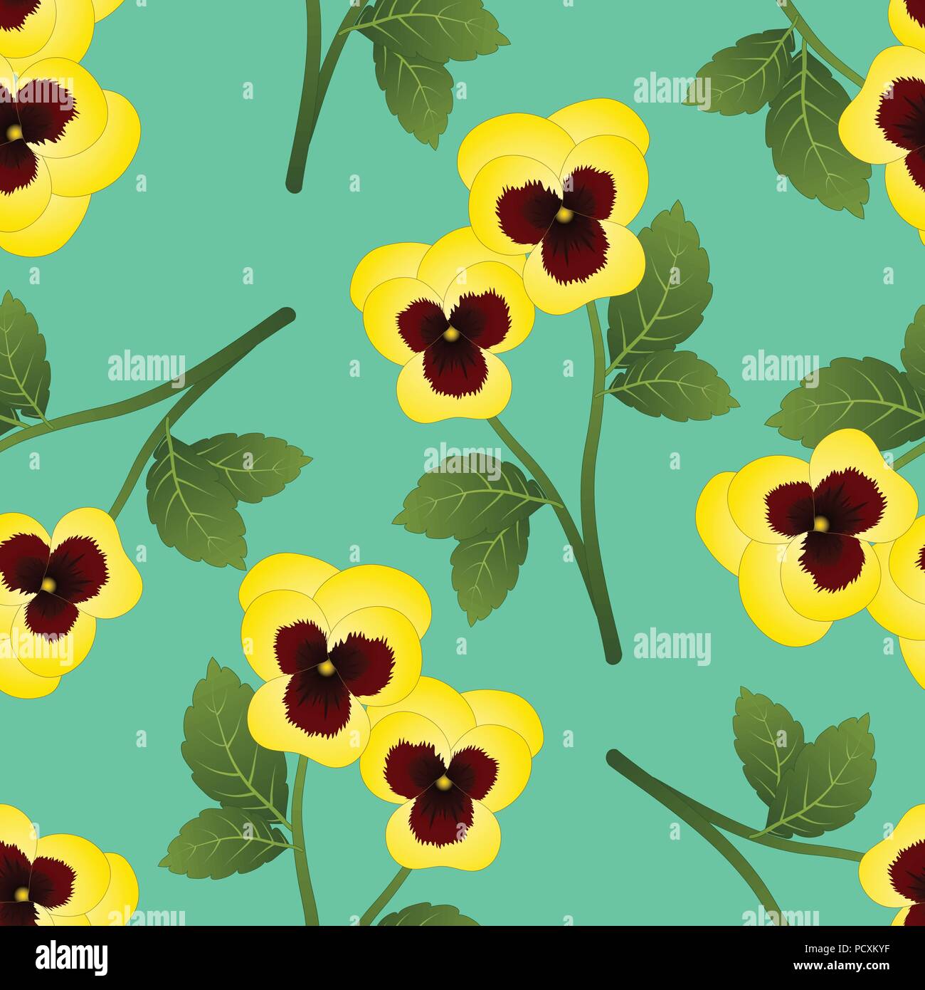 Yellow Viola Garden Pansy Flower on Green Mint Background. Vector ...