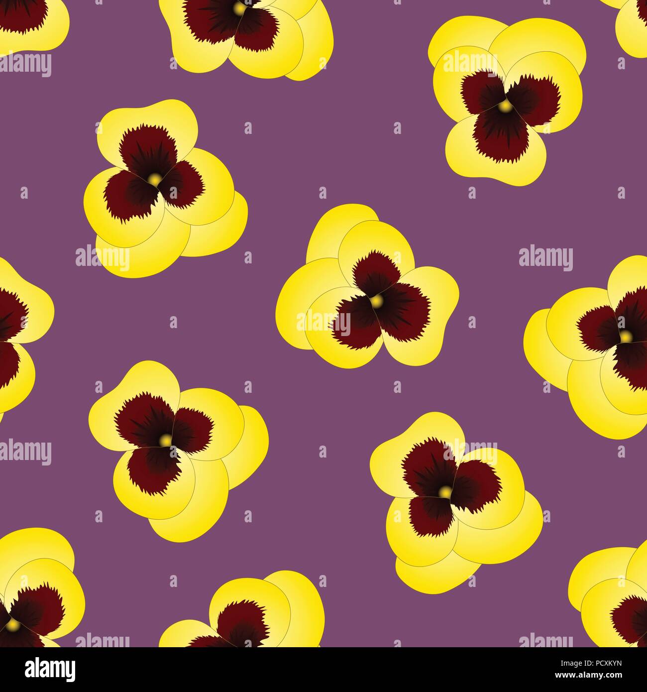 Yellow Viola Garden Pansy Flower on Purple Background. Vector ...