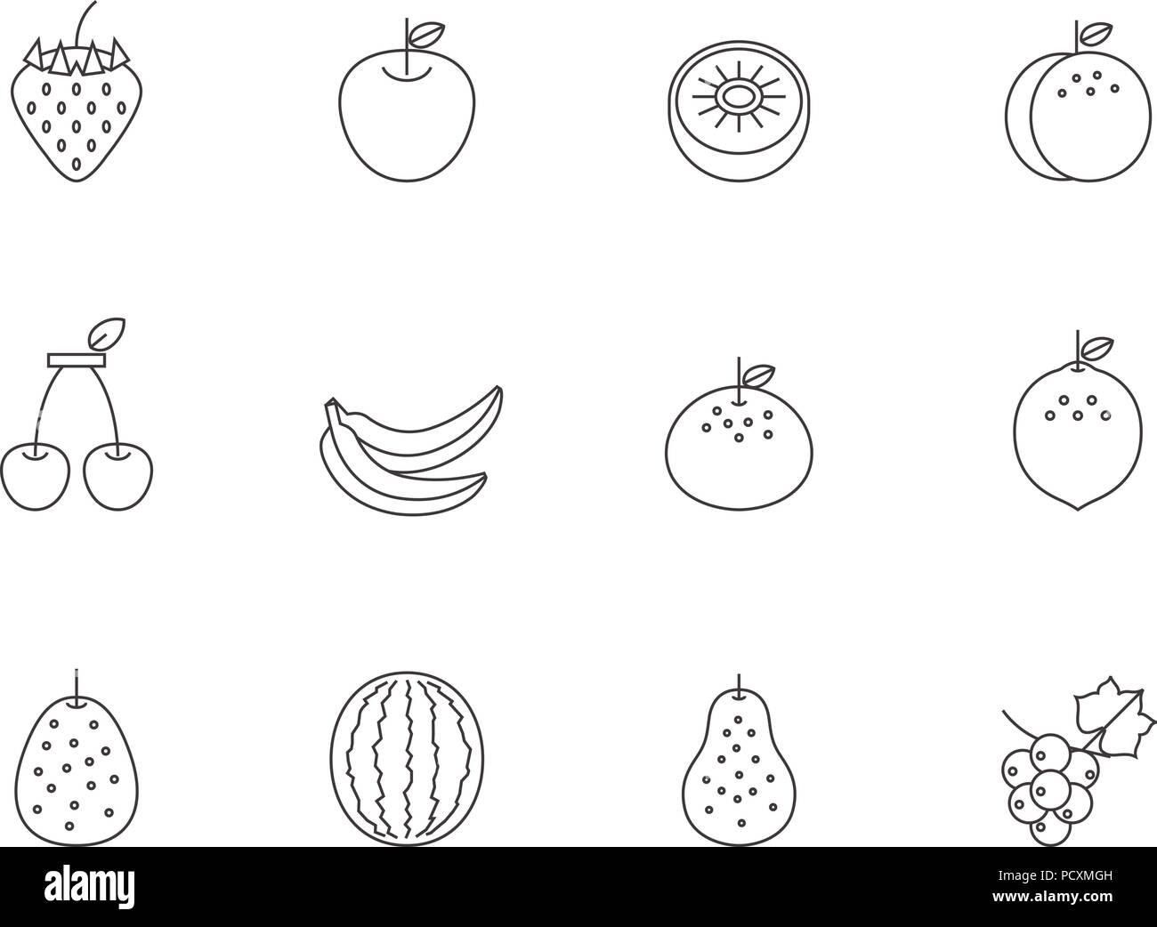 Outline Icons - Fresh Fruits Stock Vector Image & Art - Alamy