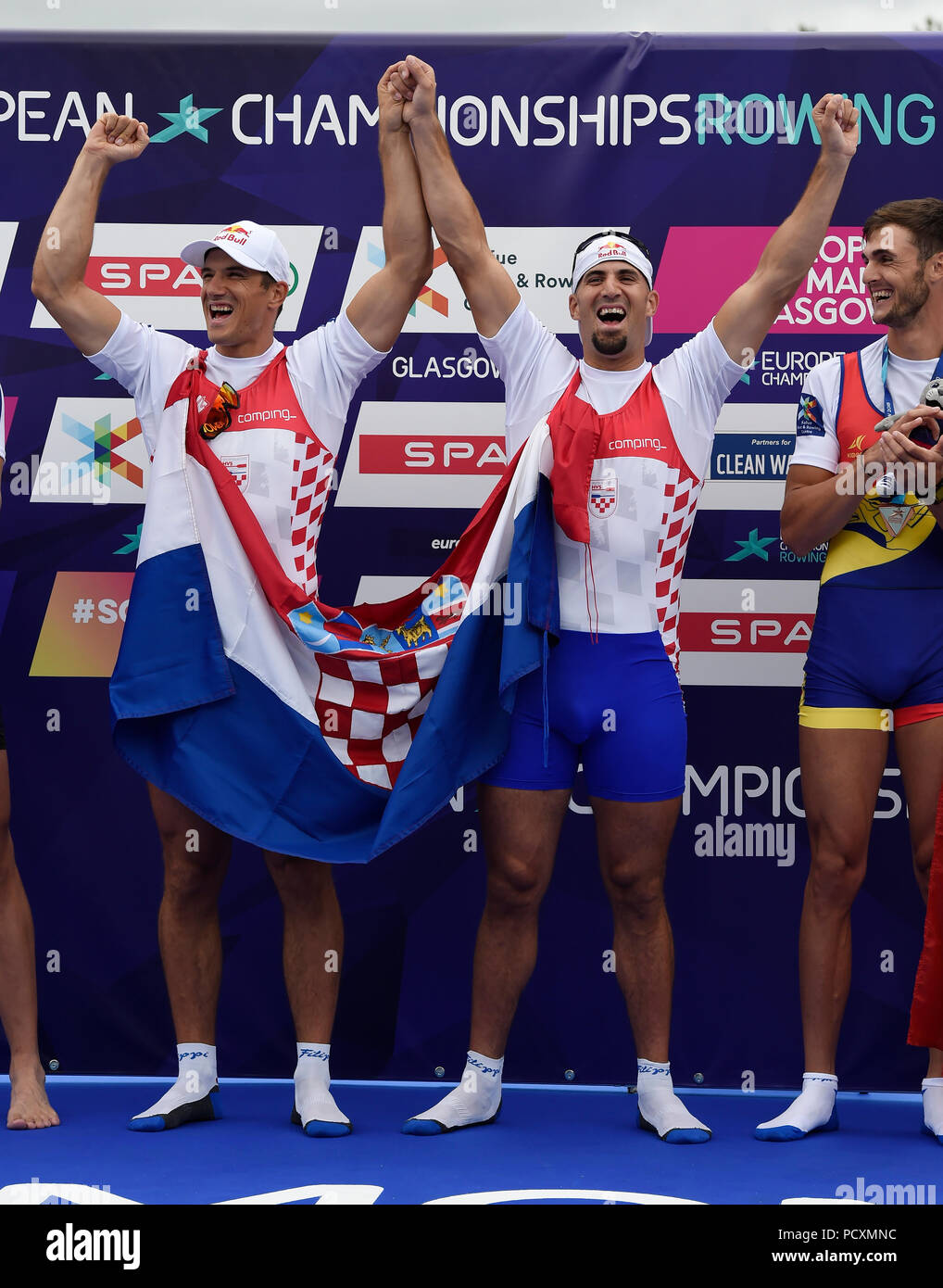 Croatia's Valent Sinkovic and Martin Sinkovic celebrate on the podium ...