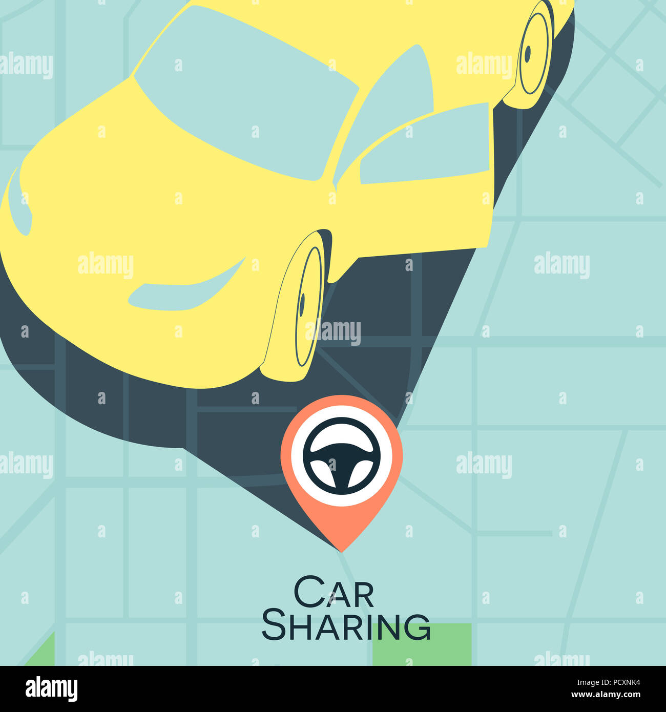 Car sharing service concept. Carsharing rental car illustration. Map ...