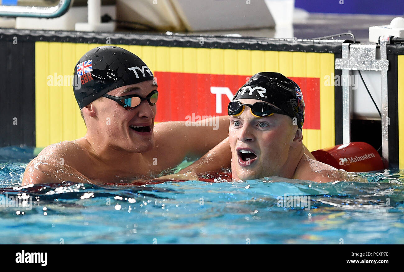 Great Britain's Adam Peaty (right) celebrates with compatriot James ...