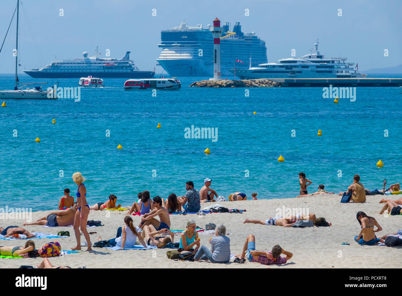 Beach at Cannes France a resort town on the French Riviera, is famed ...
