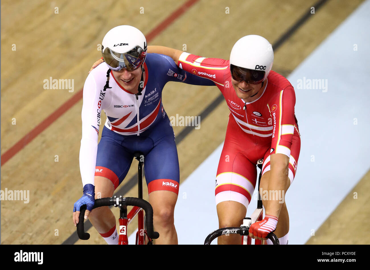 Great Britain's Ethan Hayter (left) celebrates gold in the Men's Omnium ...