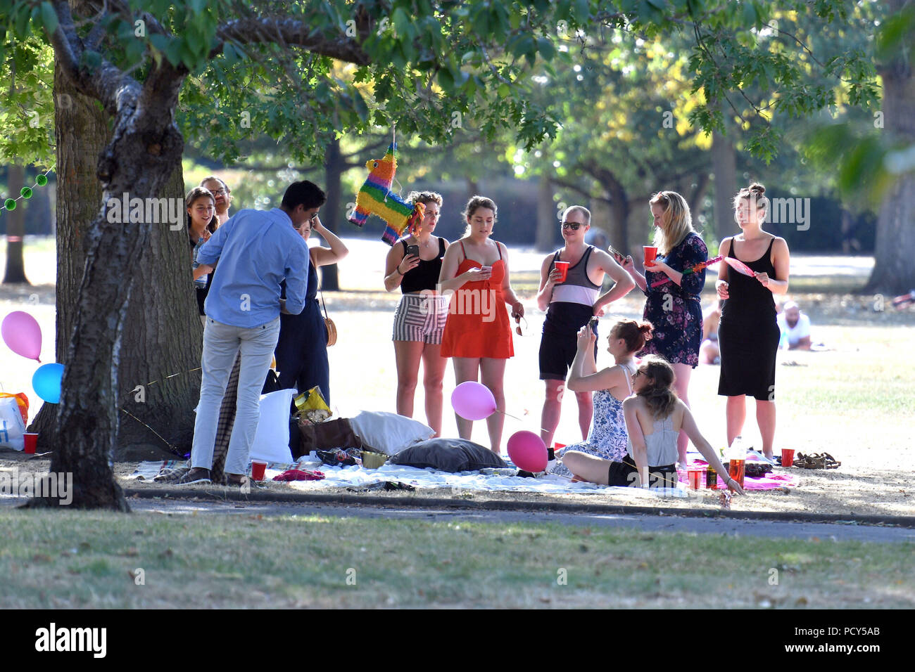 People enjoy the sunshine at Victoria Park in East London, as the hot ...