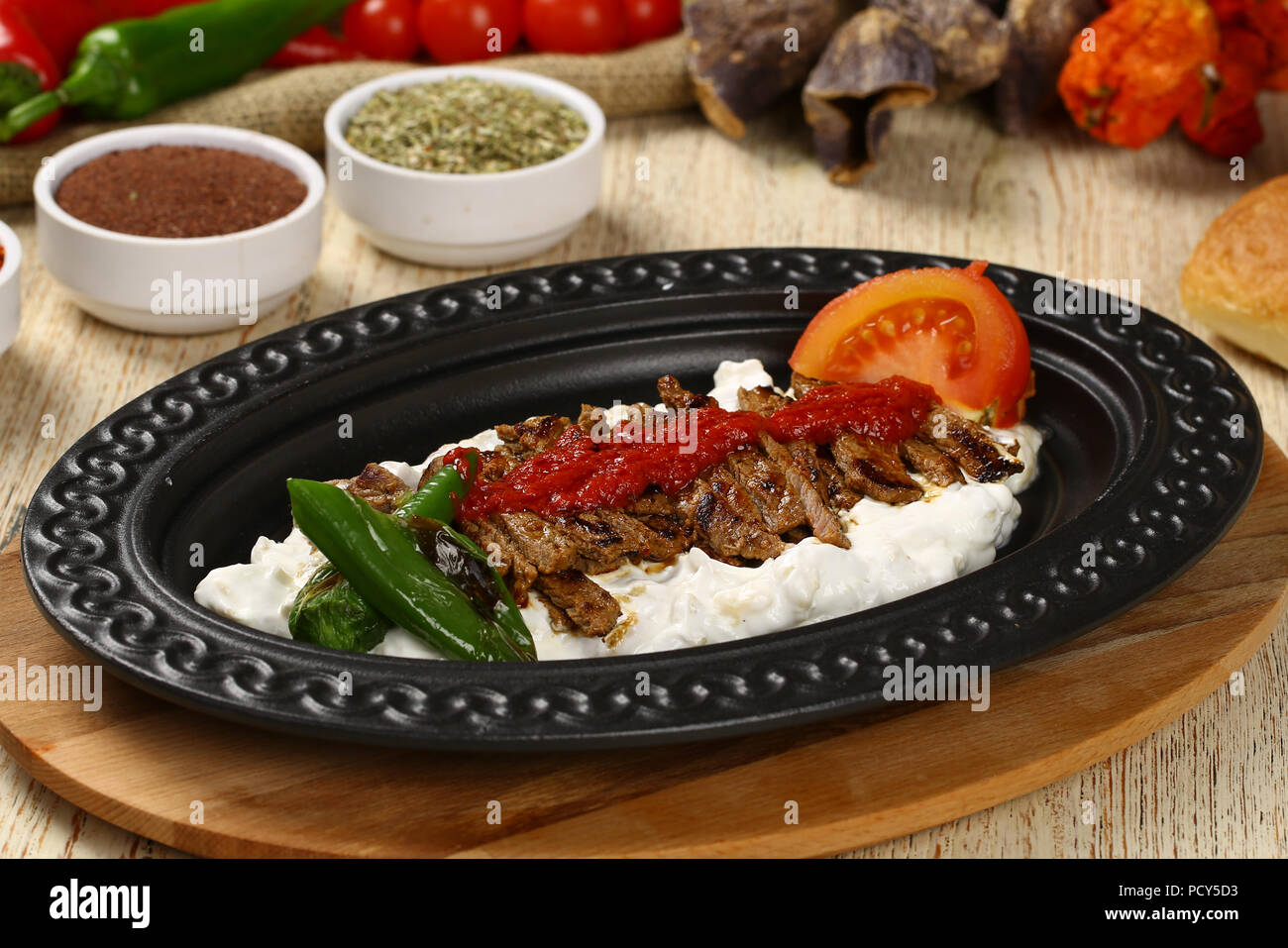 Turkish Meat Kebab served in an anatolian plate Stock Photo - Alamy