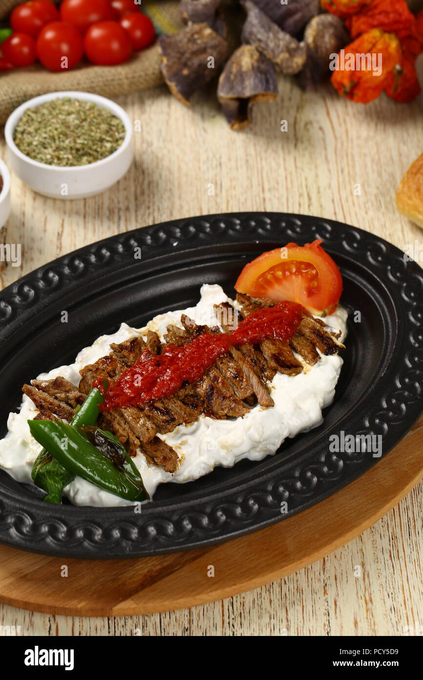 Turkish Meat Kebab served in an anatolian plate Stock Photo - Alamy