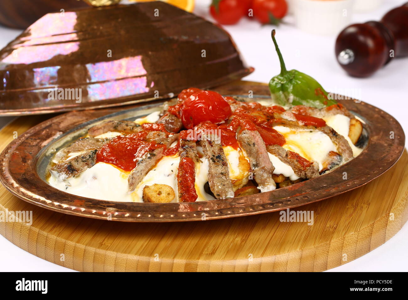 Turkish Meat Kebab served in an anatolian plate Stock Photo - Alamy