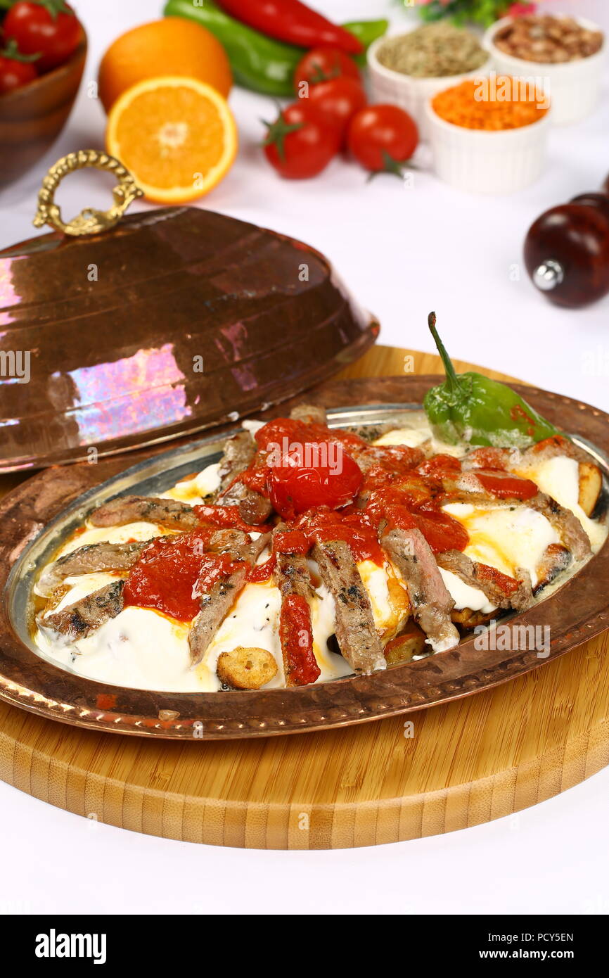 Turkish Meat Kebab served in an anatolian plate Stock Photo - Alamy