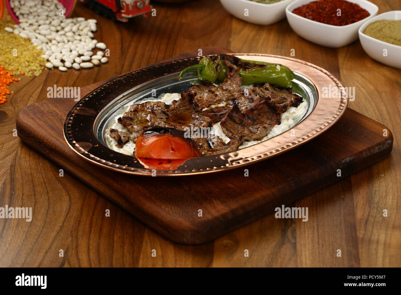 Turkish Meat Kebab served in an anatolian plate Stock Photo - Alamy