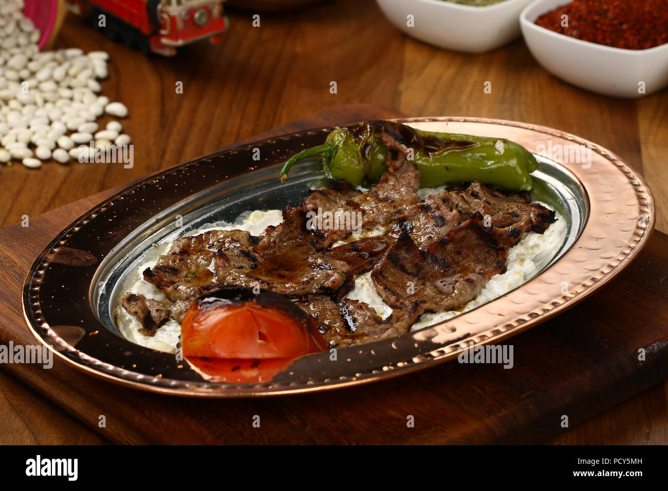 Turkish Meat Kebab served in an anatolian plate Stock Photo - Alamy