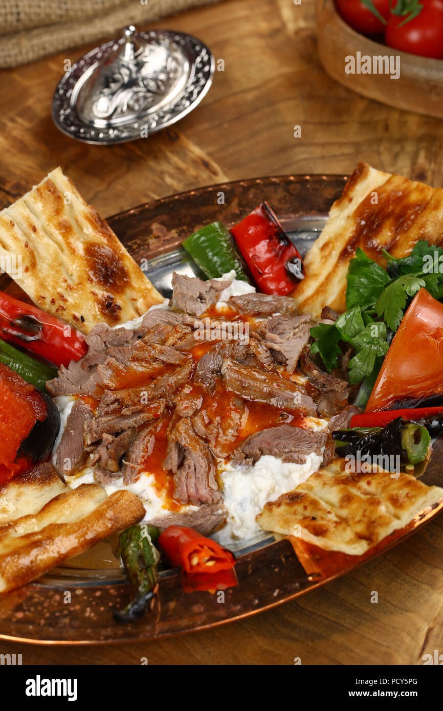 Turkish Meat Kebab served in an anatolian plate Stock Photo - Alamy
