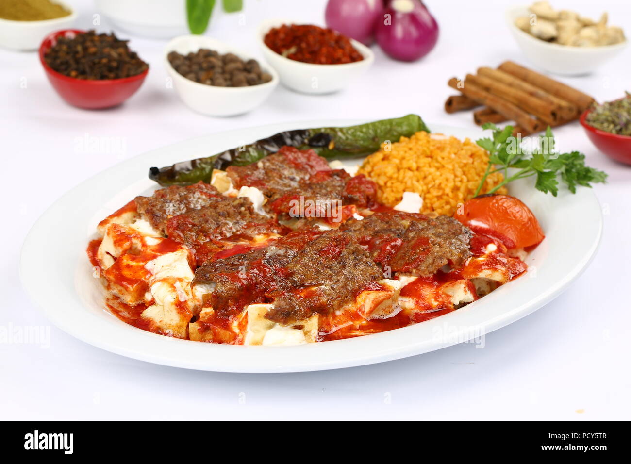 Turkish Meat Kebab served in an anatolian plate Stock Photo - Alamy