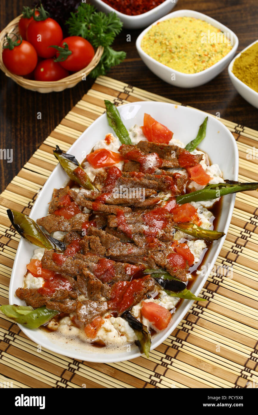 Turkish Meat Kebab served in an anatolian plate Stock Photo - Alamy