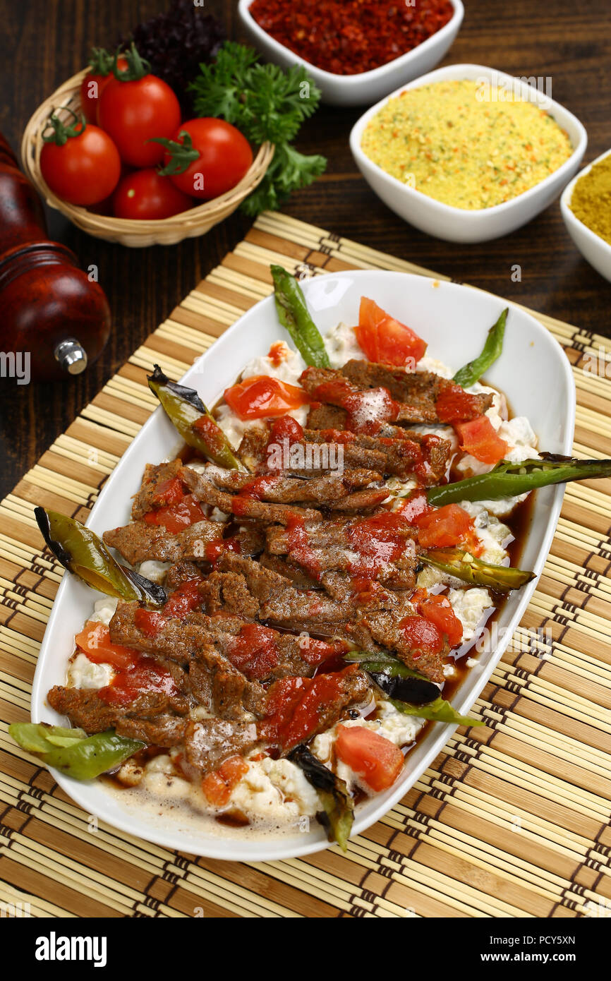 Turkish Meat Kebab served in an anatolian plate Stock Photo - Alamy