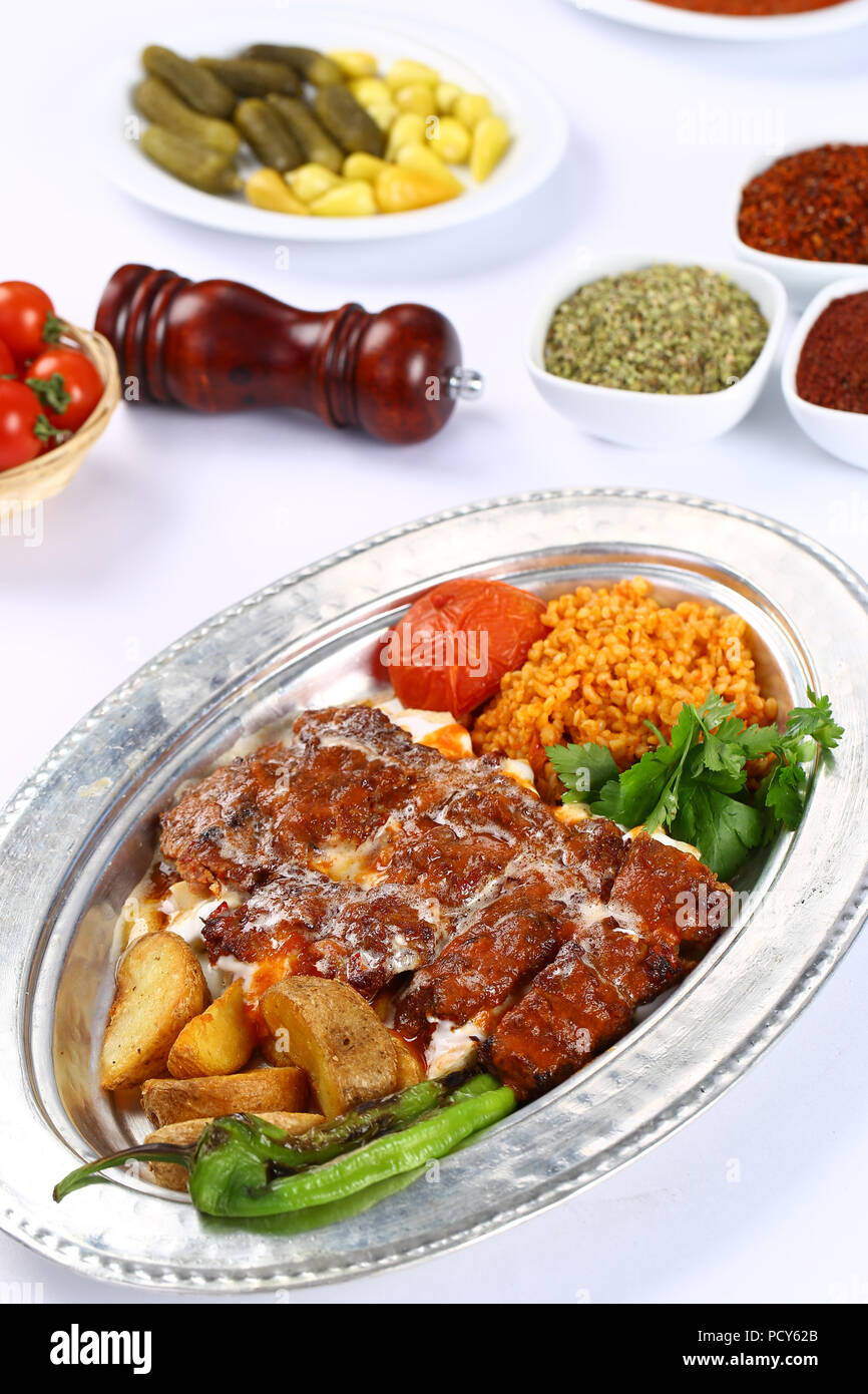 Turkish Meat Kebab served in an anatolian plate Stock Photo - Alamy