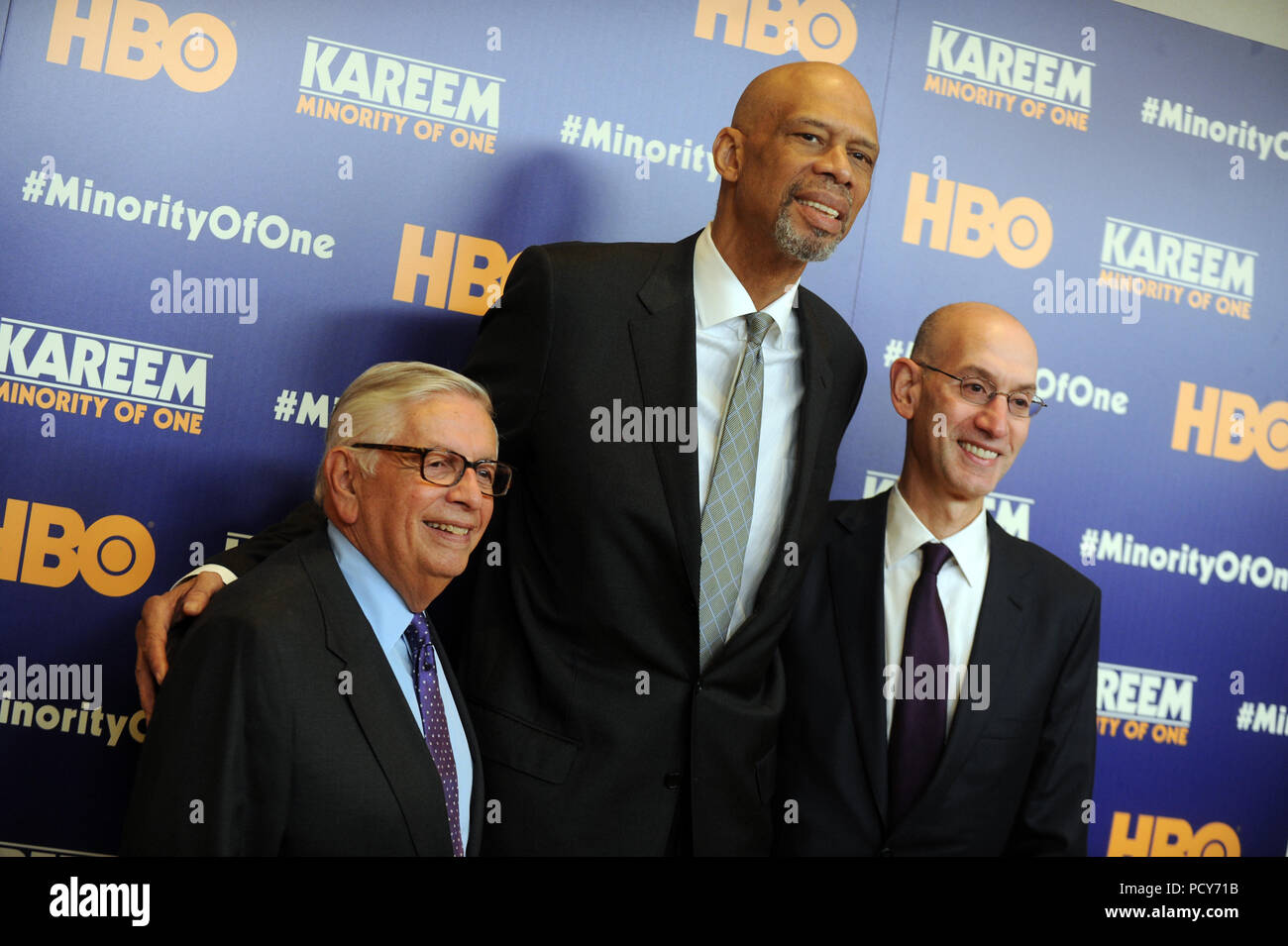 NEW YORK, NY - OCTOBER 26: David Stern, Kareem Abdul-Jabbar, Adam Silver attends the 'Kareem ...
