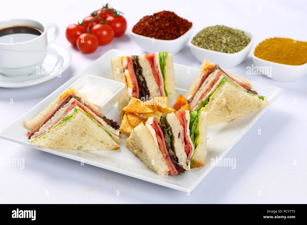 A club sandwich on a rustic table - Fresh toasted panini sandwich Stock ...