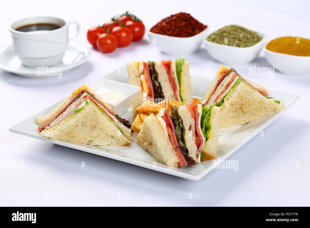 A club sandwich on a rustic table - Fresh toasted panini sandwich Stock ...