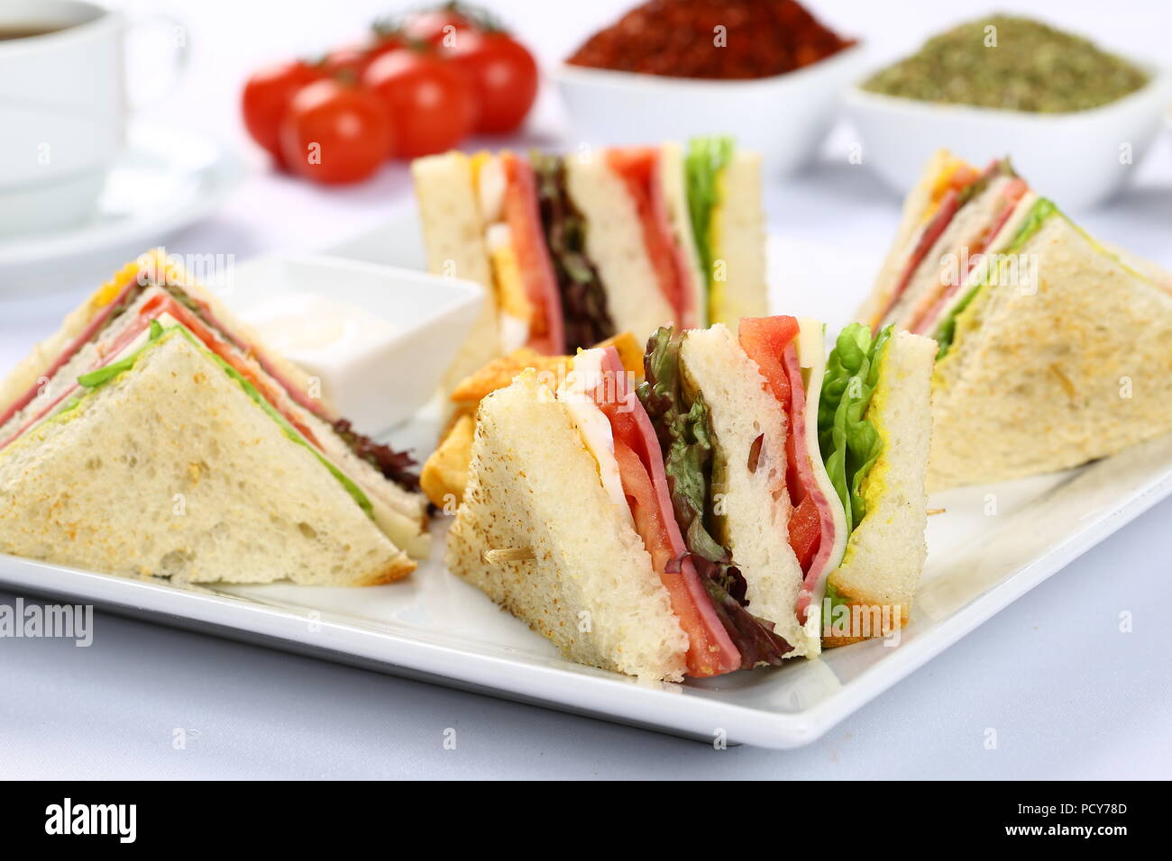 A club sandwich on a rustic table - Fresh toasted panini sandwich Stock ...