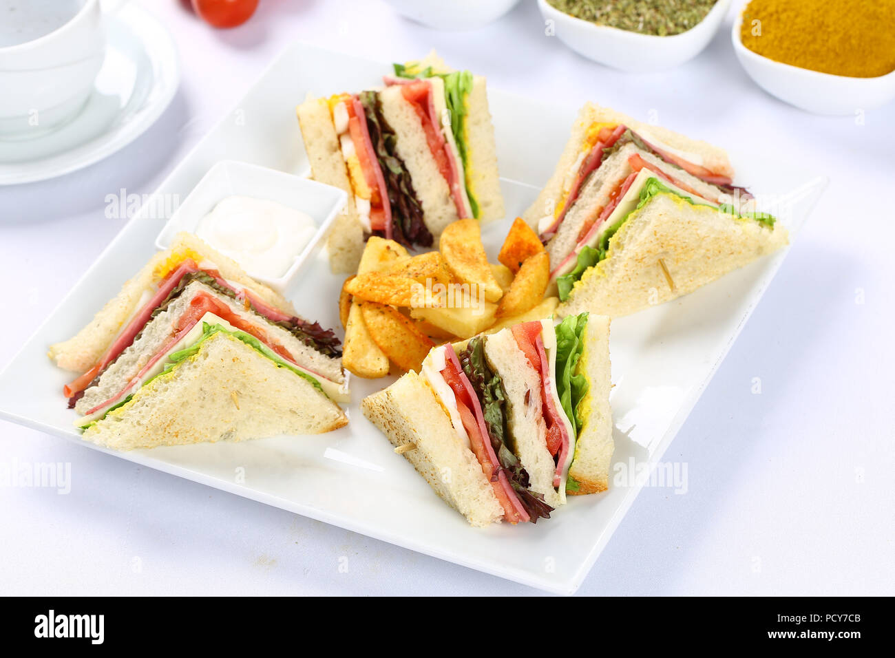 A club sandwich on a rustic table - Fresh toasted panini sandwich Stock ...