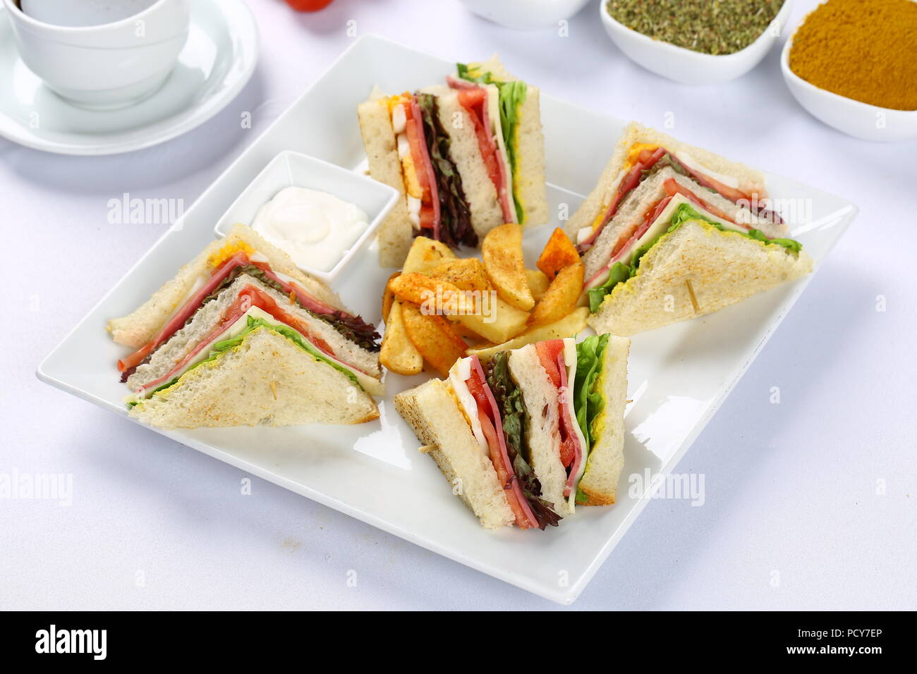 A club sandwich on a rustic table - Fresh toasted panini sandwich Stock ...