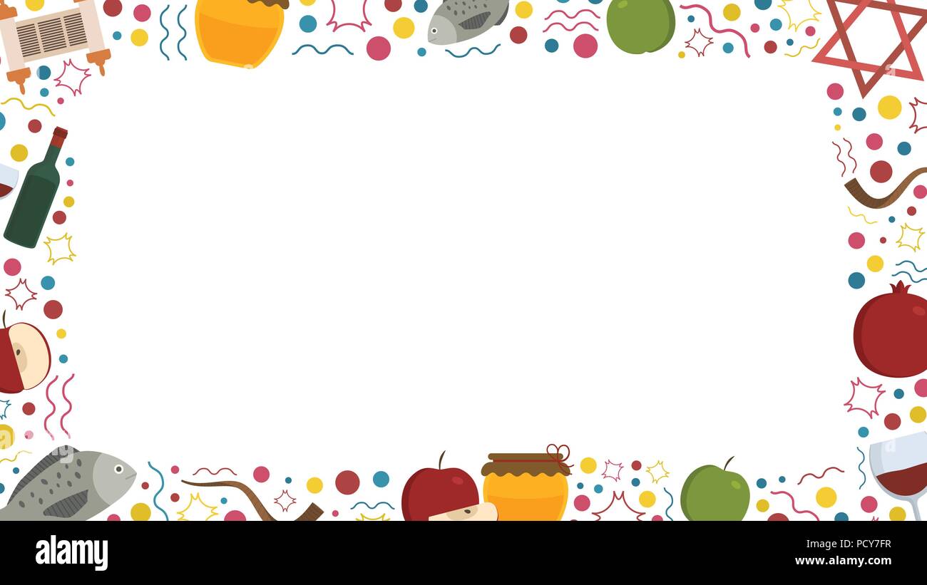 Frame with Rosh Hashanah holiday flat design icons. Template with space ...