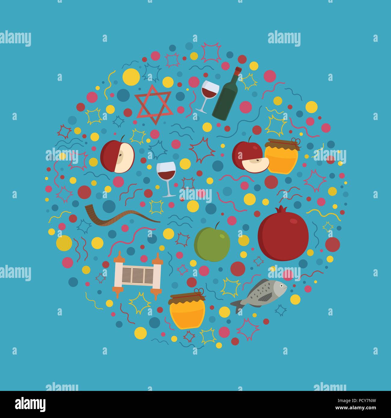 Rosh Hashanah holiday flat design icons set in round shape Stock Vector ...