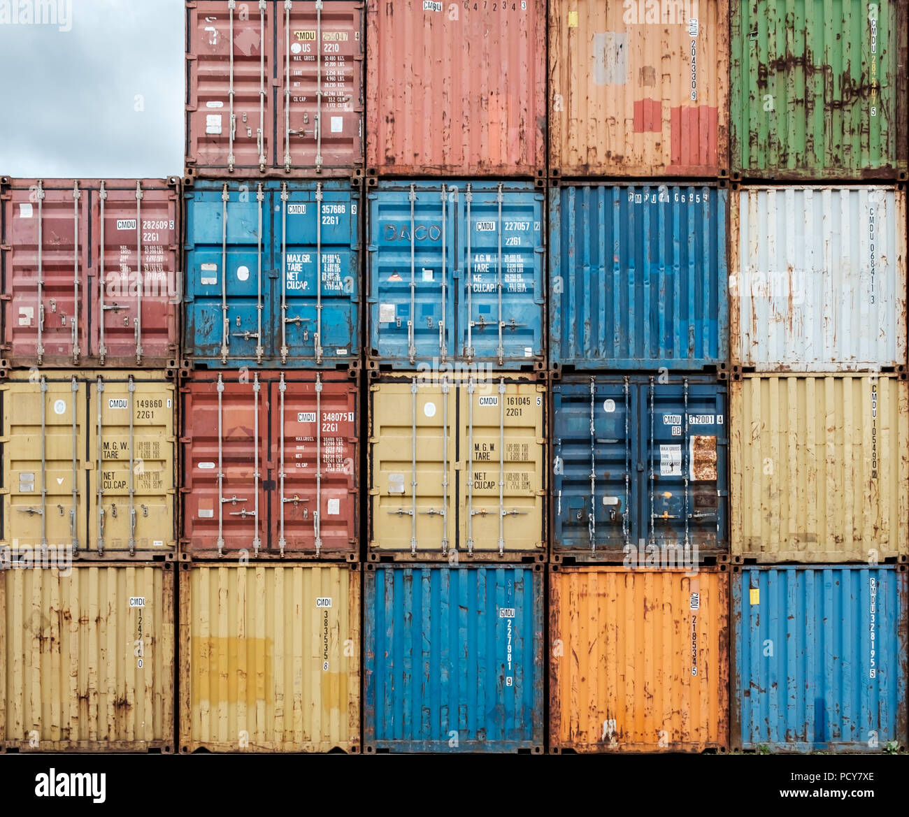 Stack of colourful and rusty containers in the port of Antwerp, Monday ...