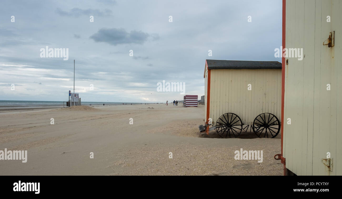 Row of colorful beach cabins on a cloudy day, Sunday 23 July 2017, De ...