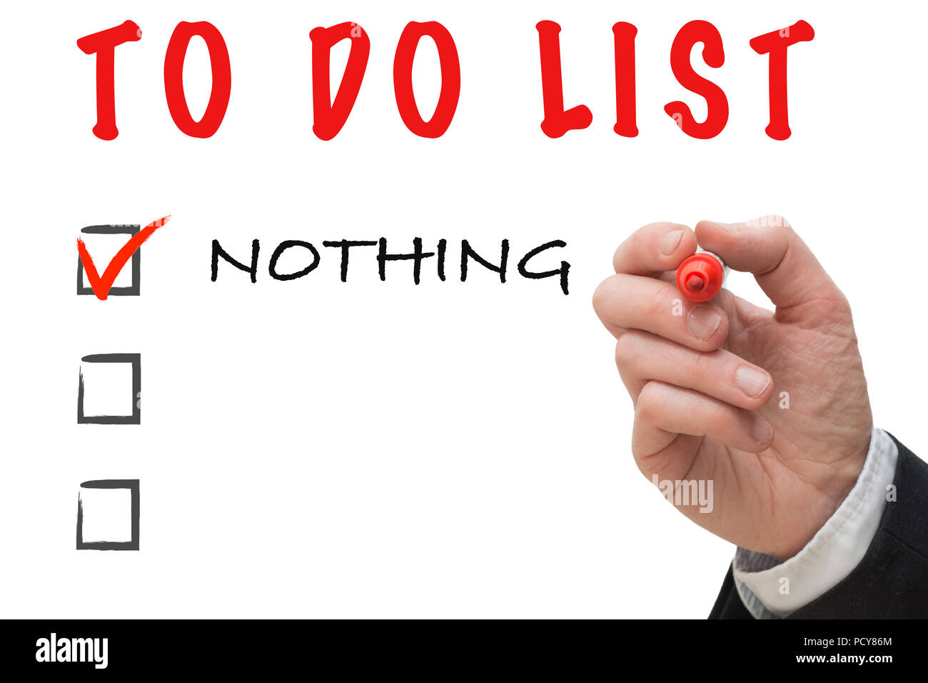 Hand of office worker with marker writing To Do List: Nothing Stock ...