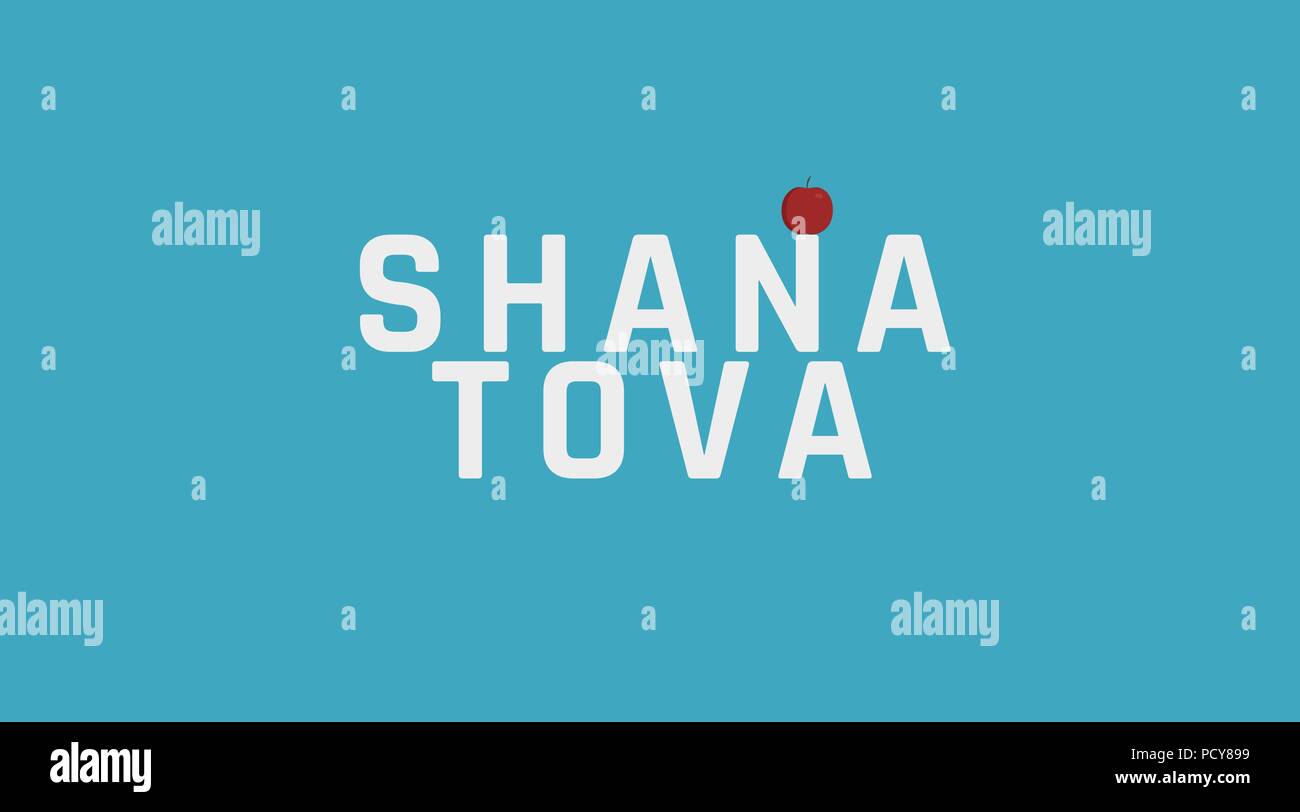 Rosh Hashanah holiday greeting with red apple icon and english text ...