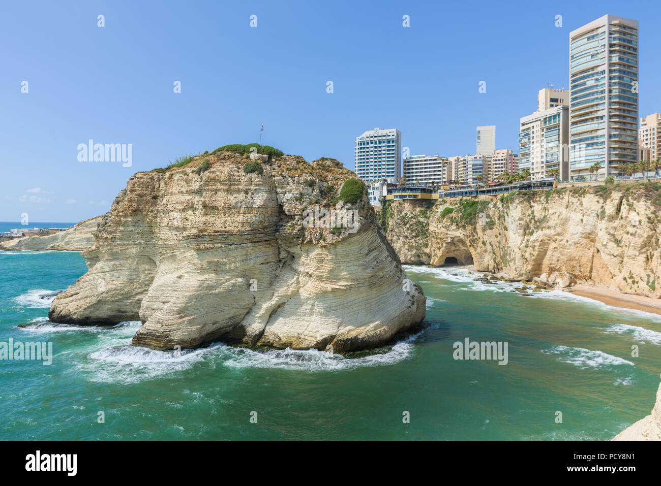 Raouche, Pigeon's rock and cave, a touristic icon rock cliff in Beirut ...