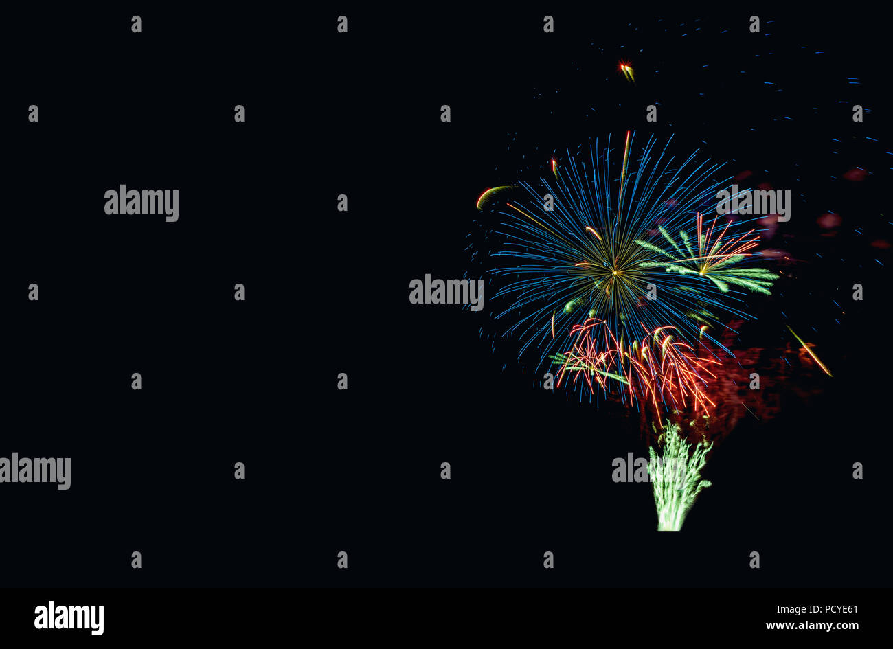 multicolored, clear fireworks on a black background isolated Stock ...