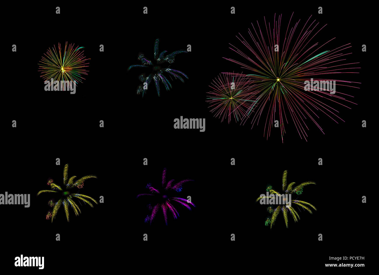 multicolored, clear fireworks on a black background isolated Stock ...