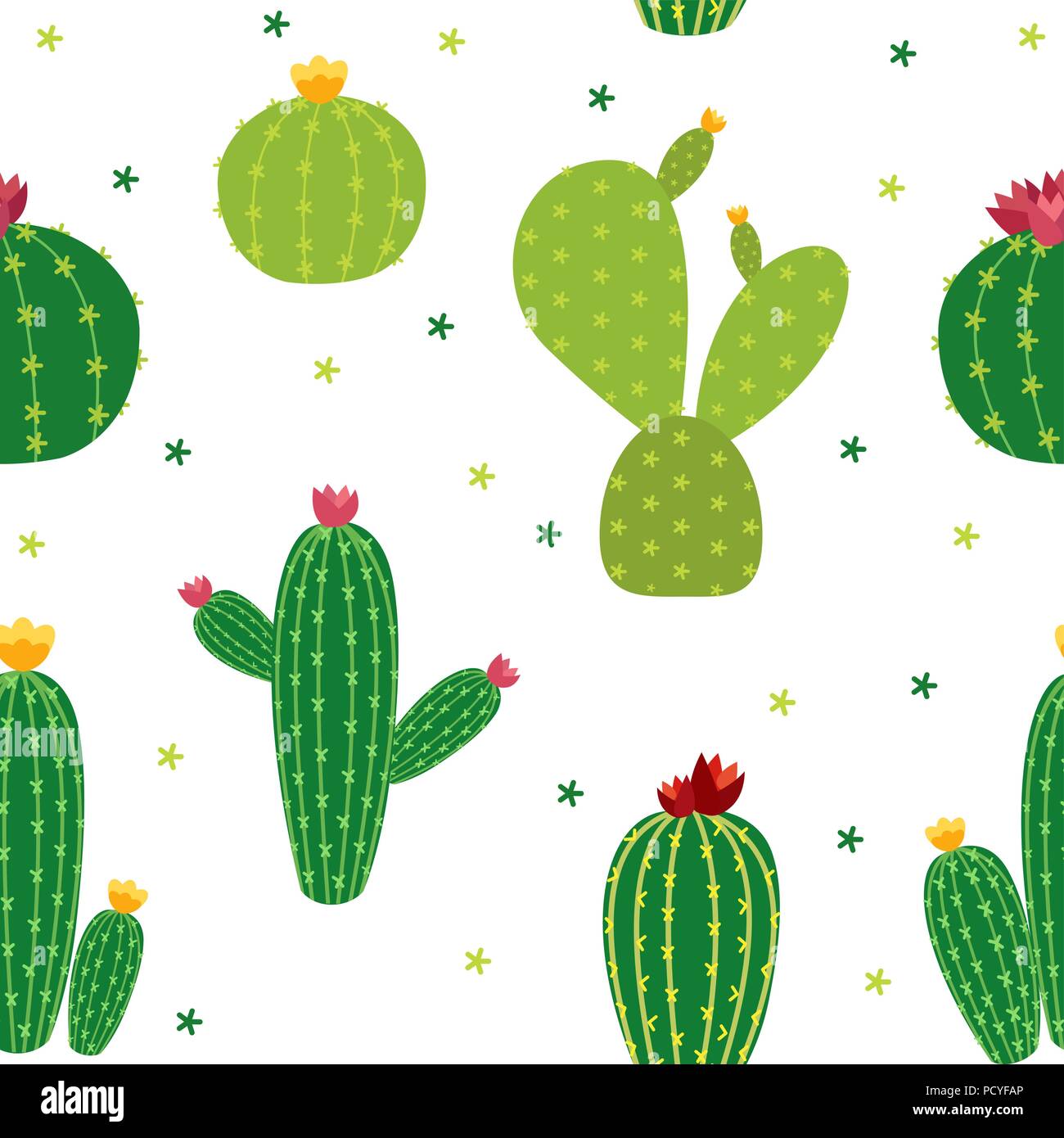 Cactus Icon Collection Seamless Pattern Background Vector Illustration ...