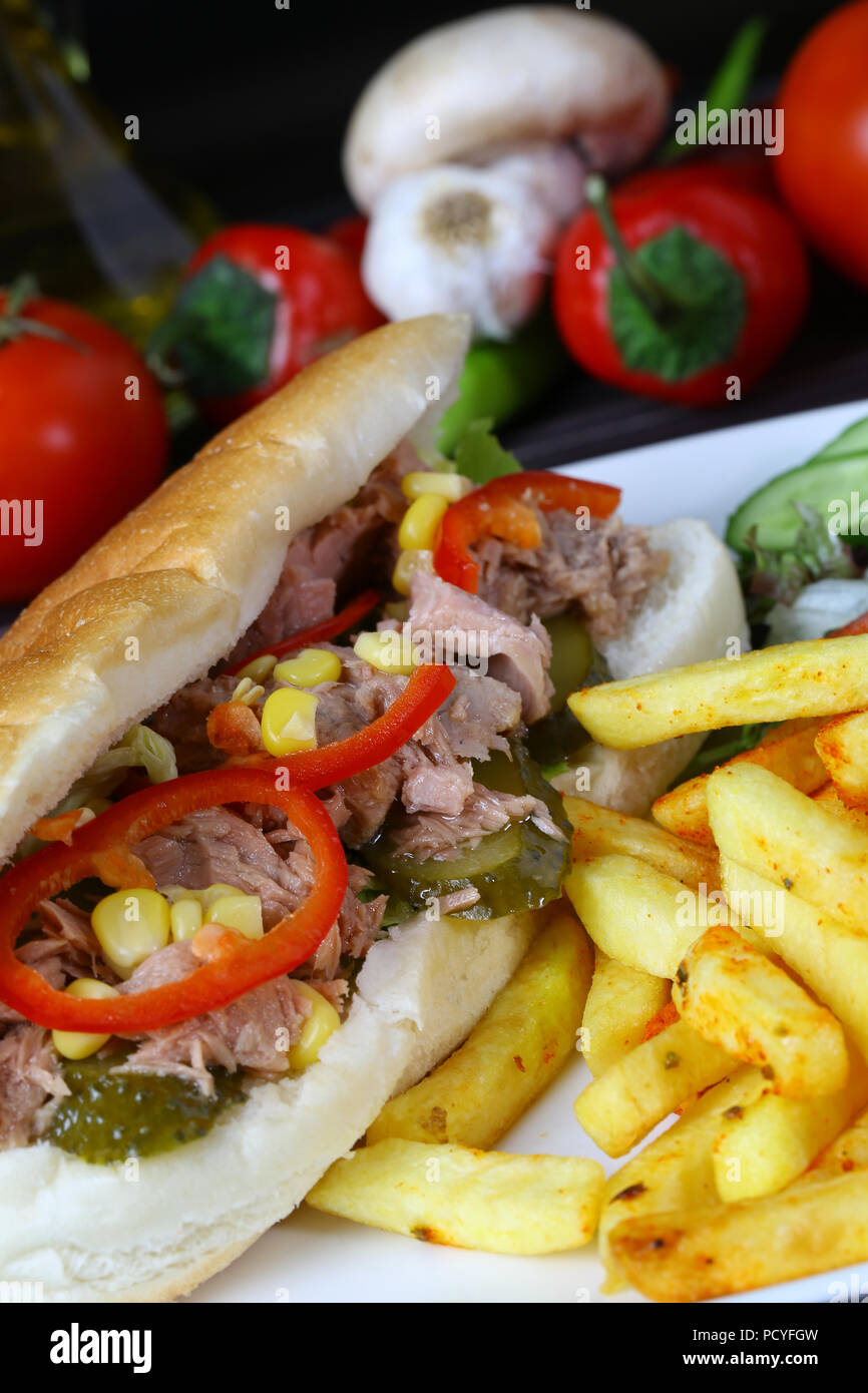 Healthy Tuna Sandwich with Lettuce and french fries Stock Photo - Alamy