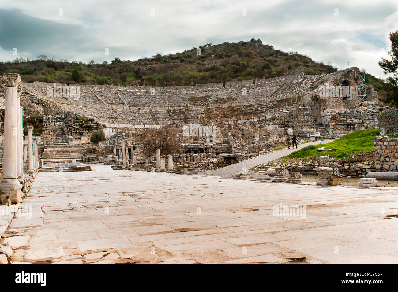 Ephesus Ancient City Amphitheatre view on a cloudy weather Stock Photo ...