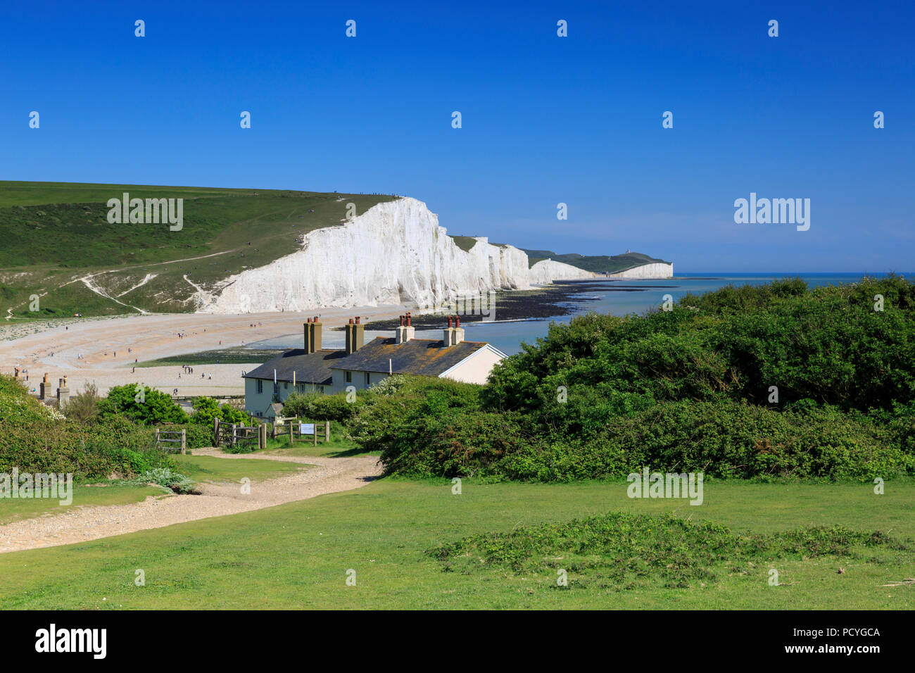 The iconic white chalk cliffs at Seven Sisters, where the South Downs ...