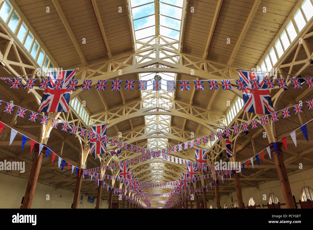 The roof of Barnstaple's Pannier Market, a market hall in central ...