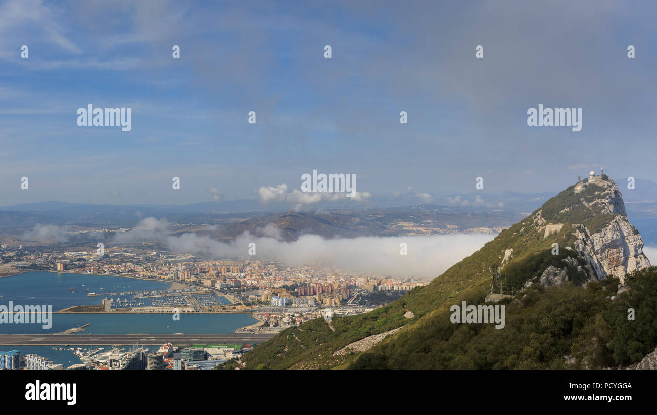 The view of the airport and border from the iconic Rock of Gibraltar ...