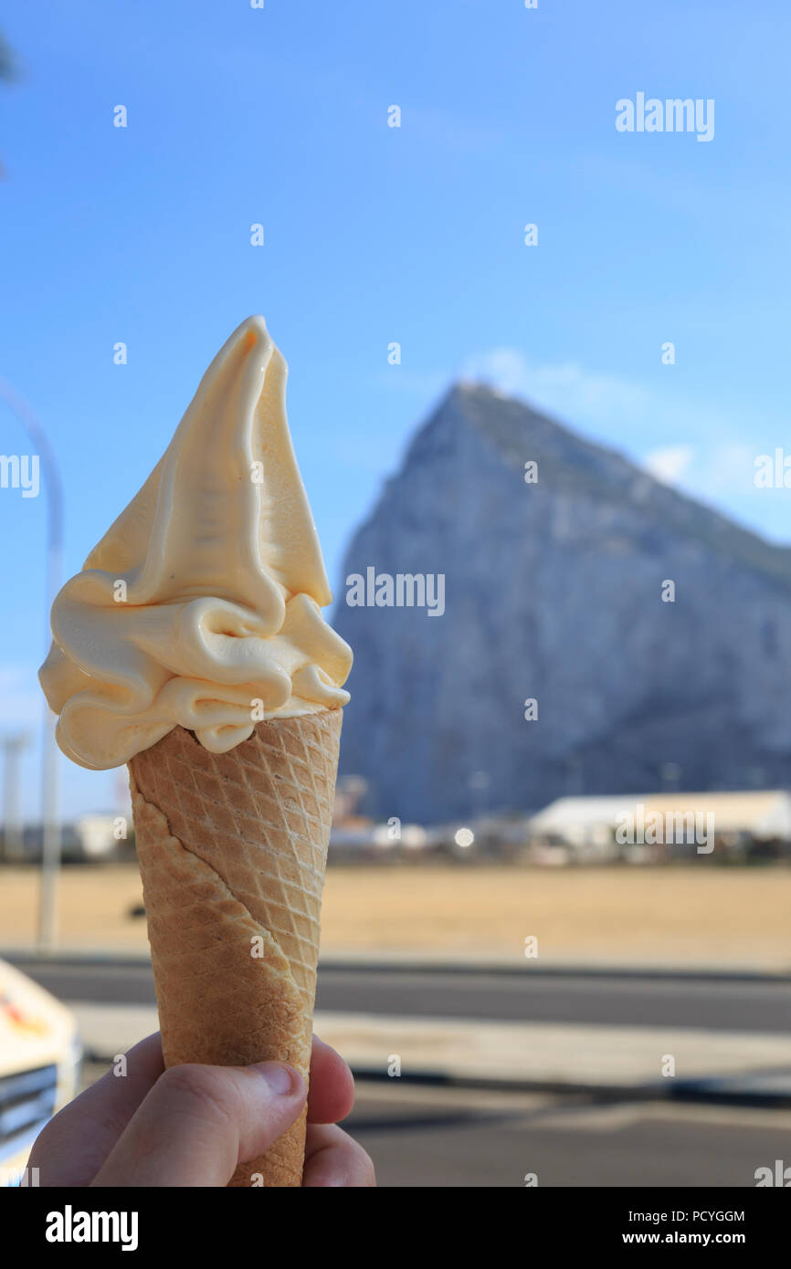 An ice cream on a hot Mediterranean day with the iconic Rock of ...