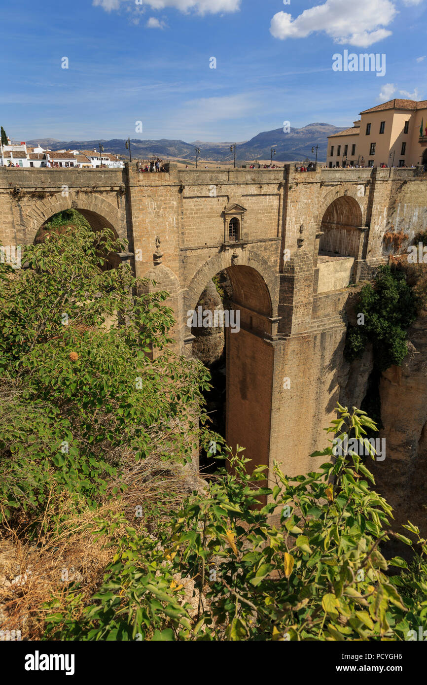 The famous Puente Nuevo (New Bridge) that spans a 120m deep gorge in ...