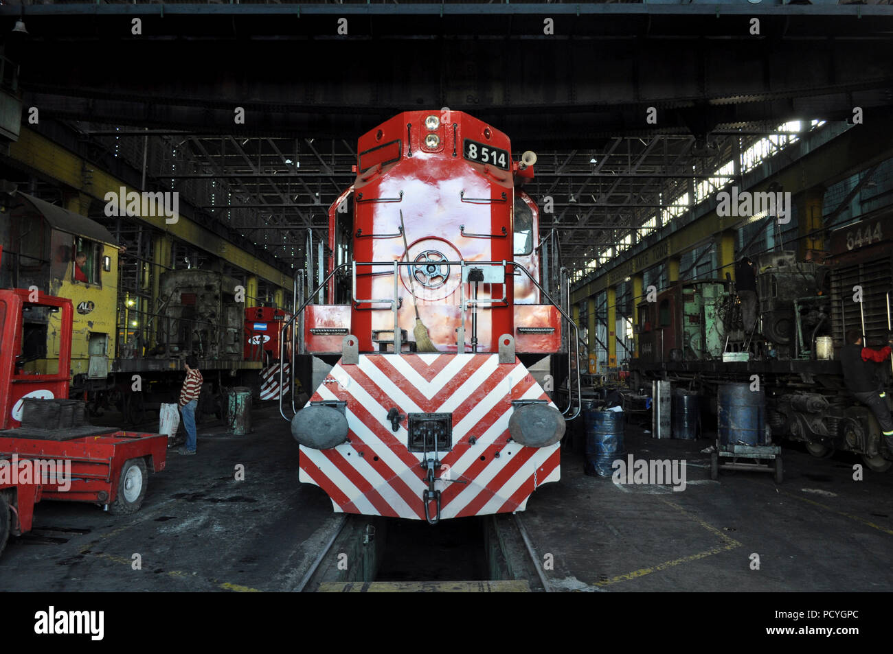 MENDOZA, ARGENTINE, June 11, 2013. Train maintenance, locomotive repair ...