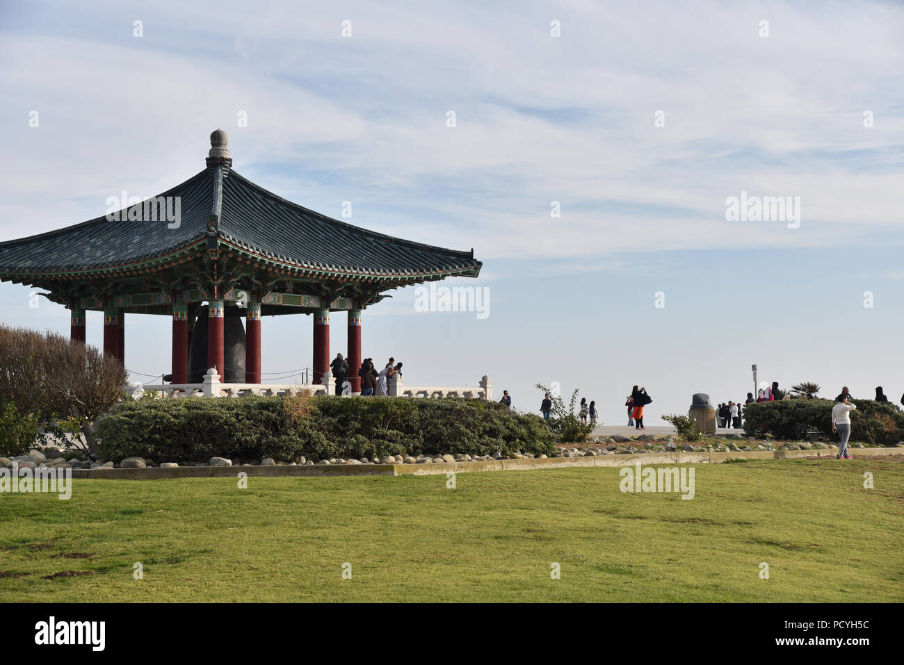 People enjoying the grounds at the Korean Bell of Friendship at Angel’s ...